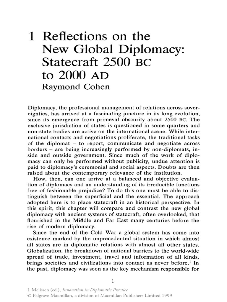 Cohen Raymond. Reflections On The New Global Diplomacy - Statecraft ...