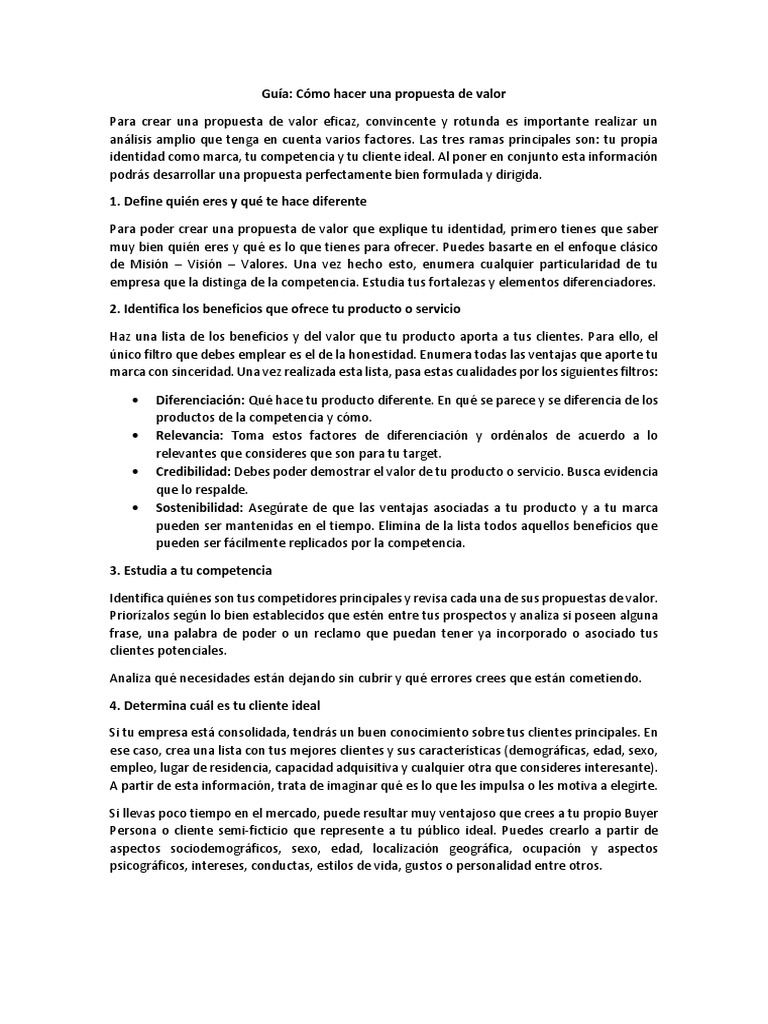 Guía Cómo Hacer Una Propuesta De Valor Pdf Marca Business