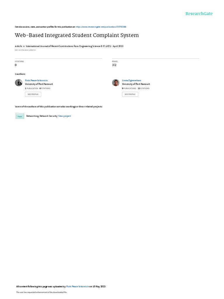 Web-Based Integrated Student Complaint System | PDF | Unified Modeling ...