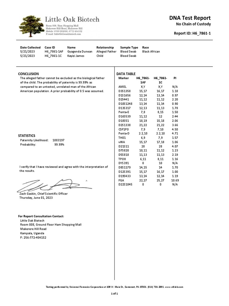 DNA Test Report: Conclusion Data Table | PDF