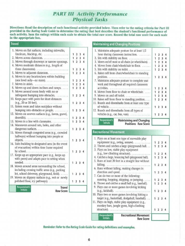 Evaluación de La Funcion Escolar School Function Assessment (SFA) - 6 | PDF