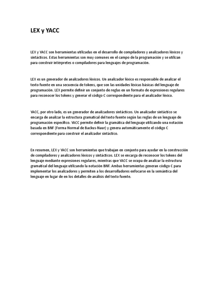 LEX y YACC | PDF | Lenguaje de programación | Compilador