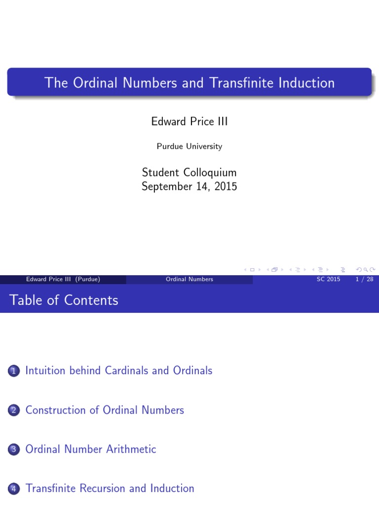 Ordinal Numbers Transfinite Induction | PDF