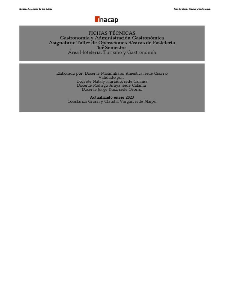 Fichas+Técnicas+1erS.+Taller+de+Op.+Básicas+de+Past.+ | PDF | Cocinando | Galleta