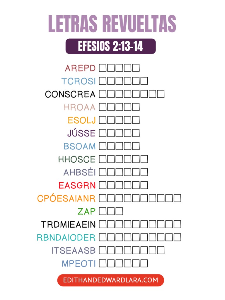 Juego Biblico Letras Revueltas Efesios 2 13 14 | PDF