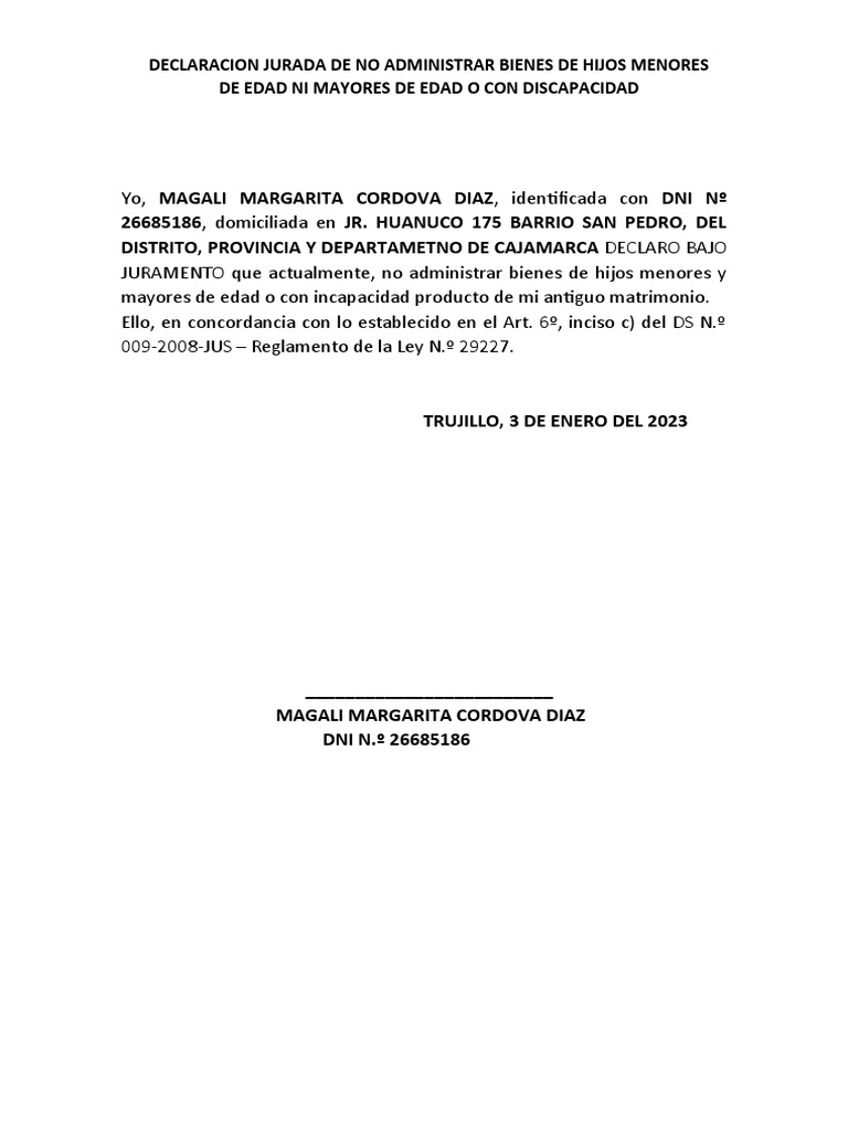 Declaracion Jurada No Hijos Menores | PDF