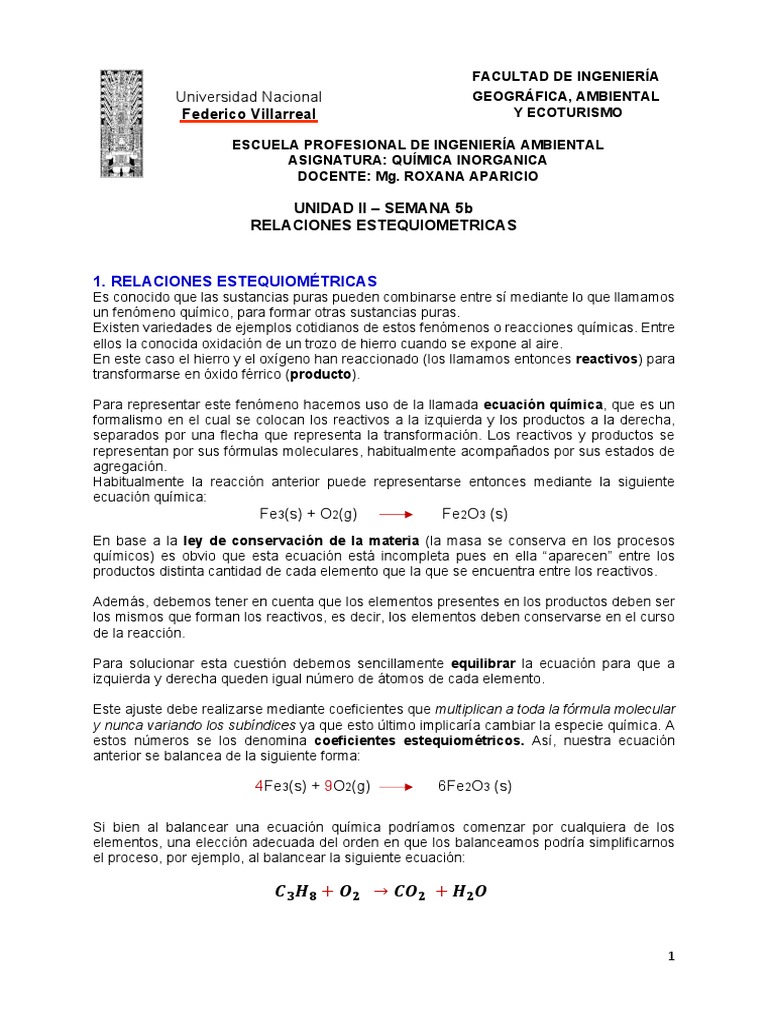 UNIDAD II Semana 5b RELACIONES ESTEQUIOMETRICAS | PDF | Estequiometría ...