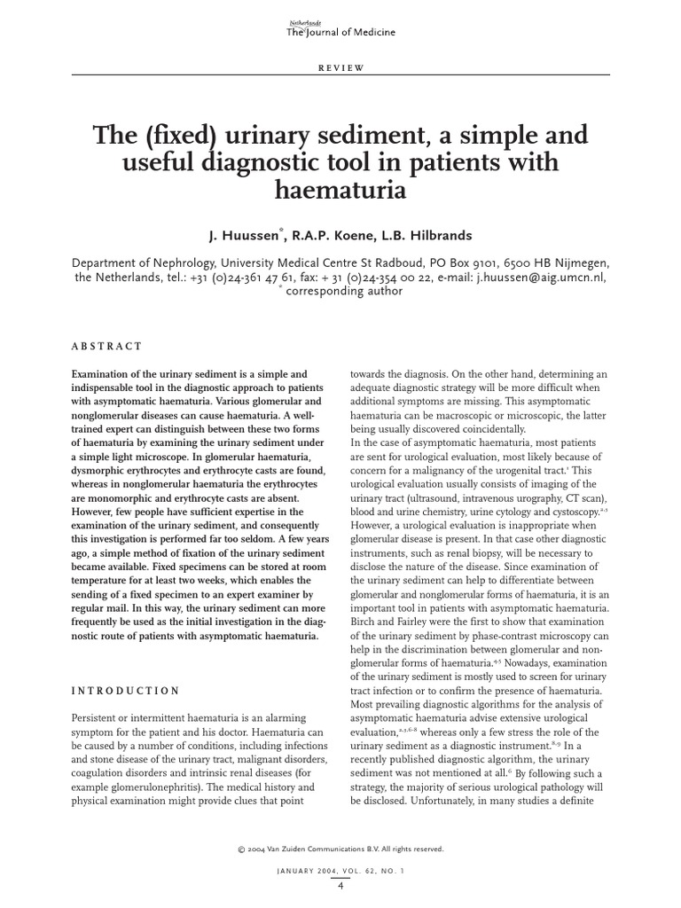 The (Fixed) Urinary Sediment, A Simple and Useful Diagnostic Hematuria ...