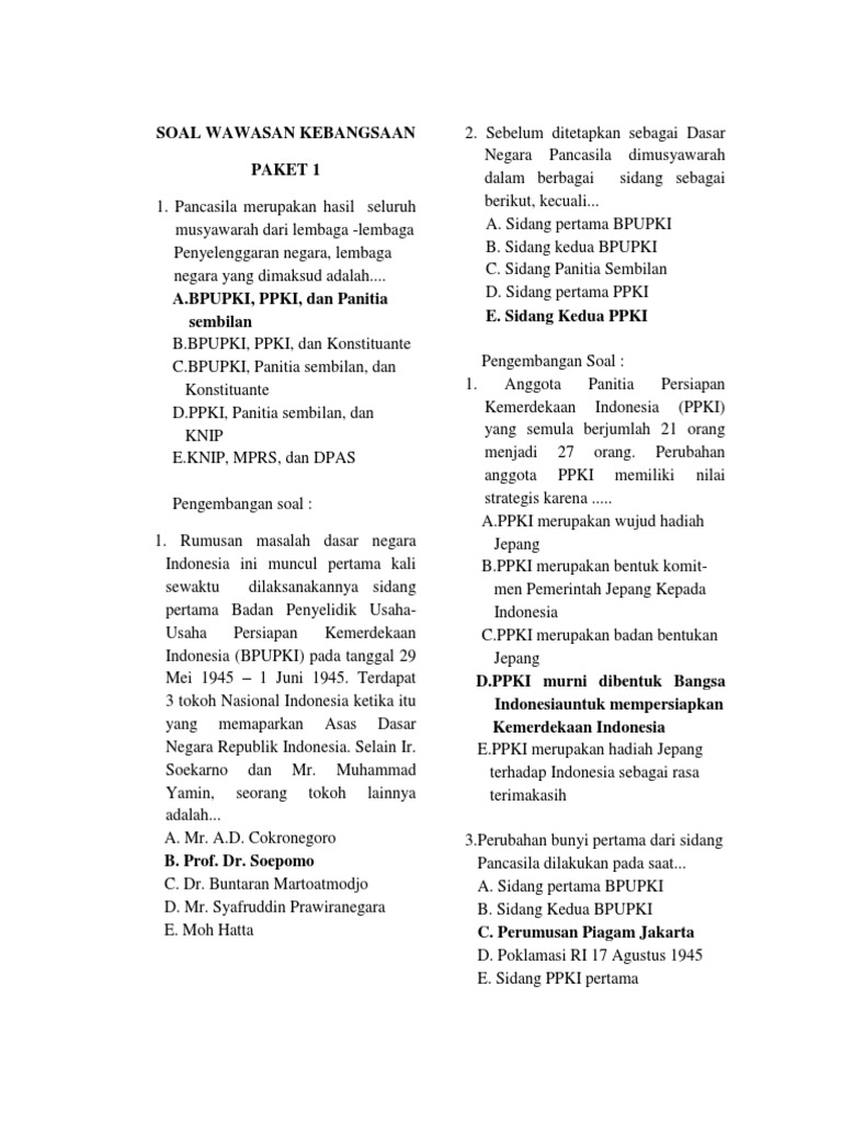SOAL WAWASAN KEBANGSAAN Paket 1 Fix BGT | PDF