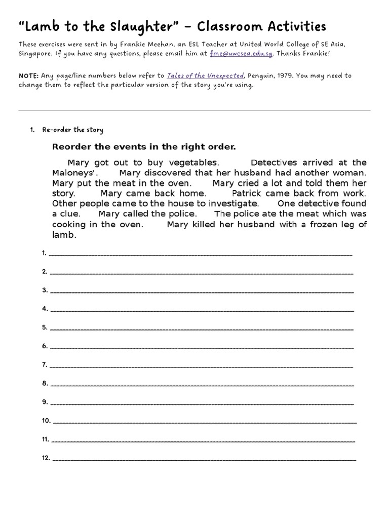 Lamb To The Slaughter Activities | PDF