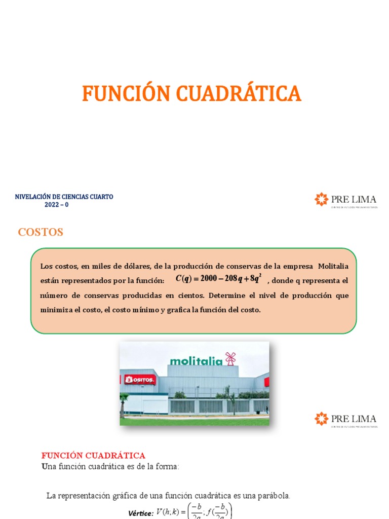 Costos y Función Cuadrática en Producción | PDF | Métodos y materiales ...
