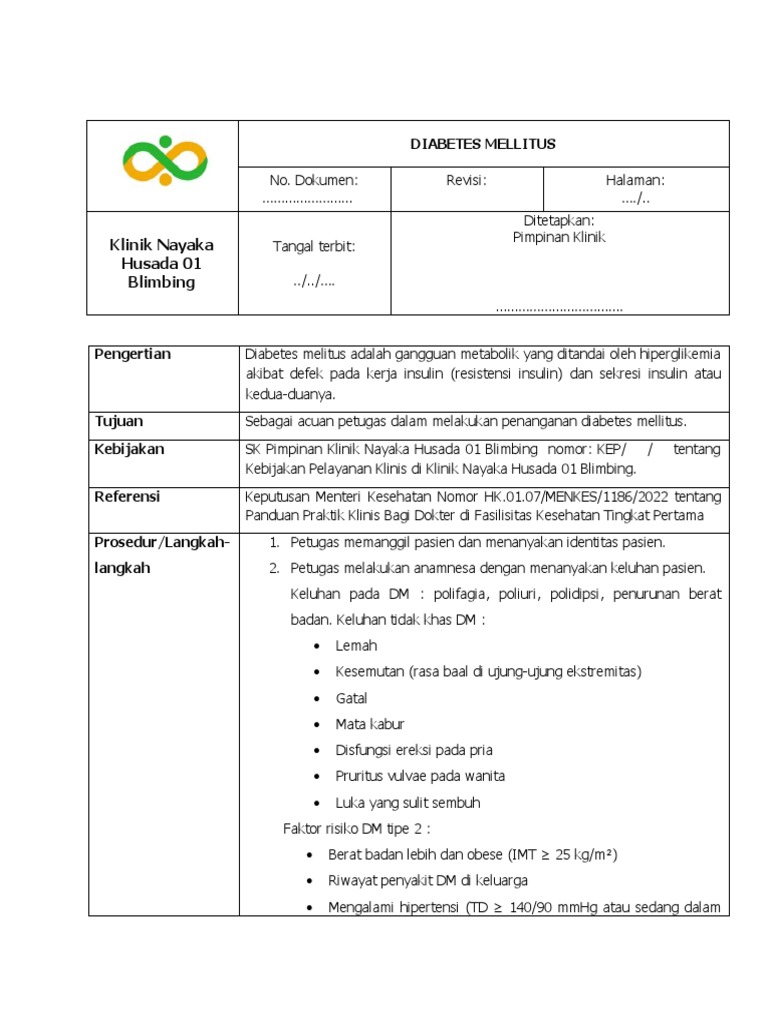 Sop Diabetes Mellitus | PDF