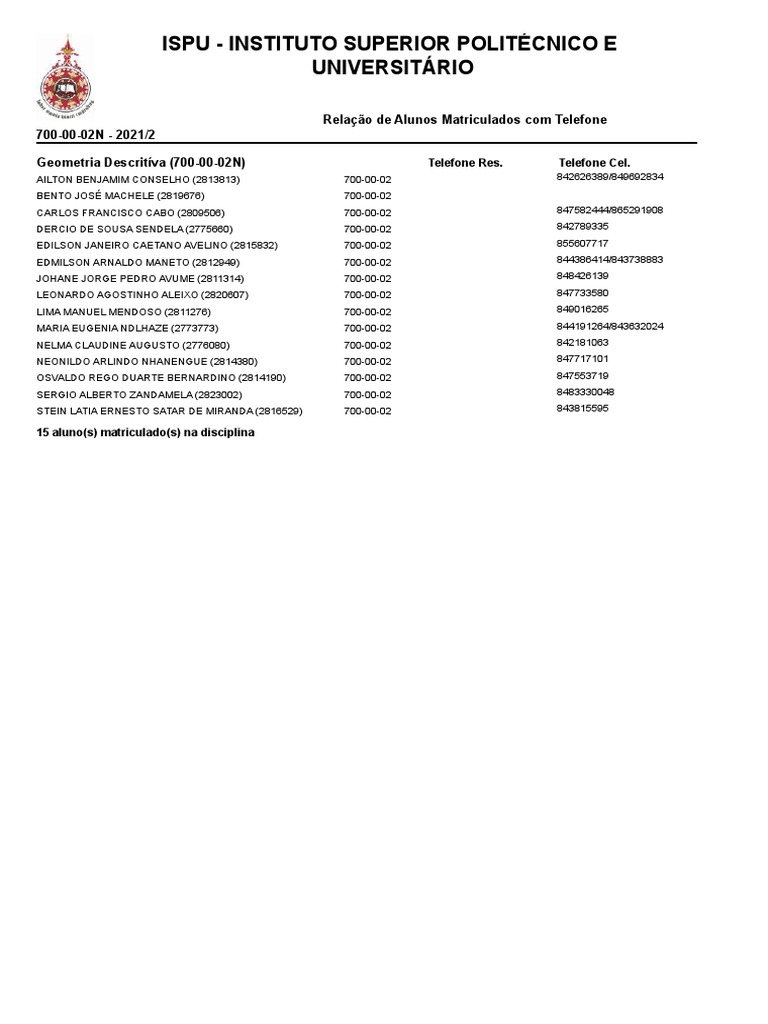 Ispu - Instituto Superior Politécnico E Universitário: 700-00-02N ...
