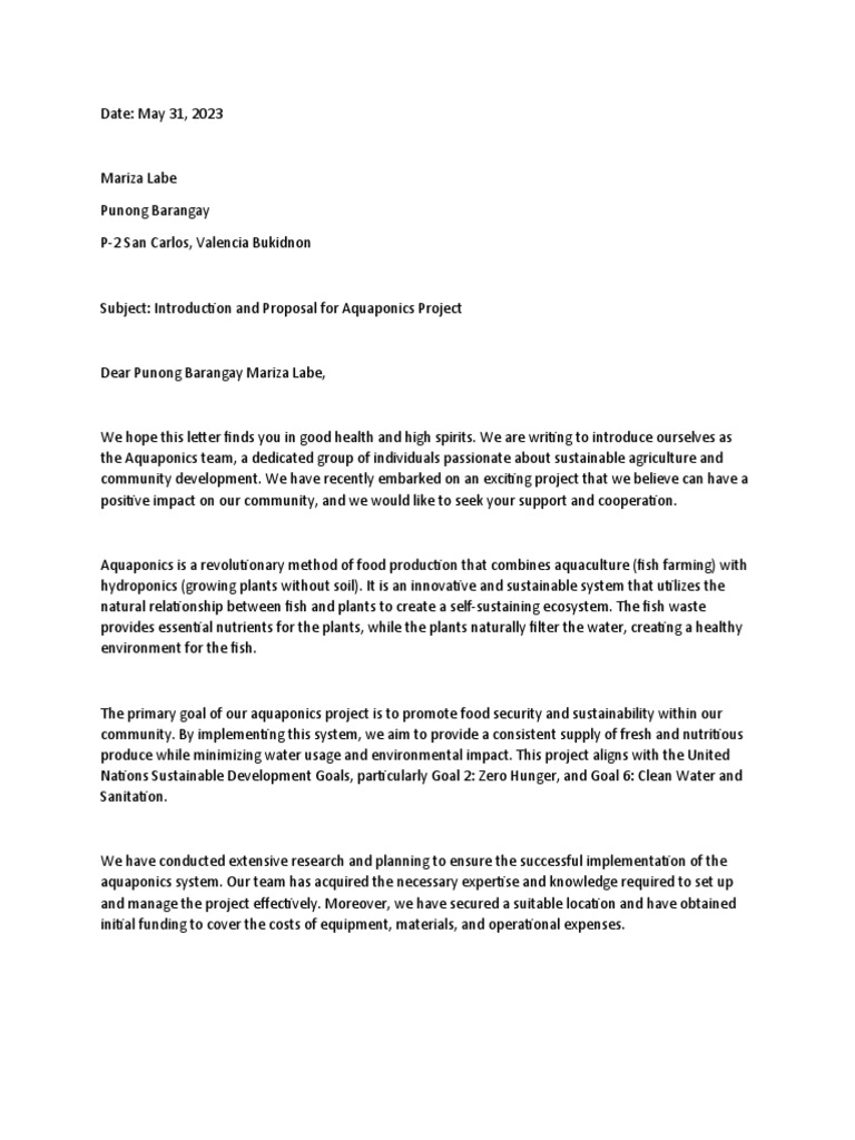 Communication Letter | PDF | Aquaponics | Sustainability