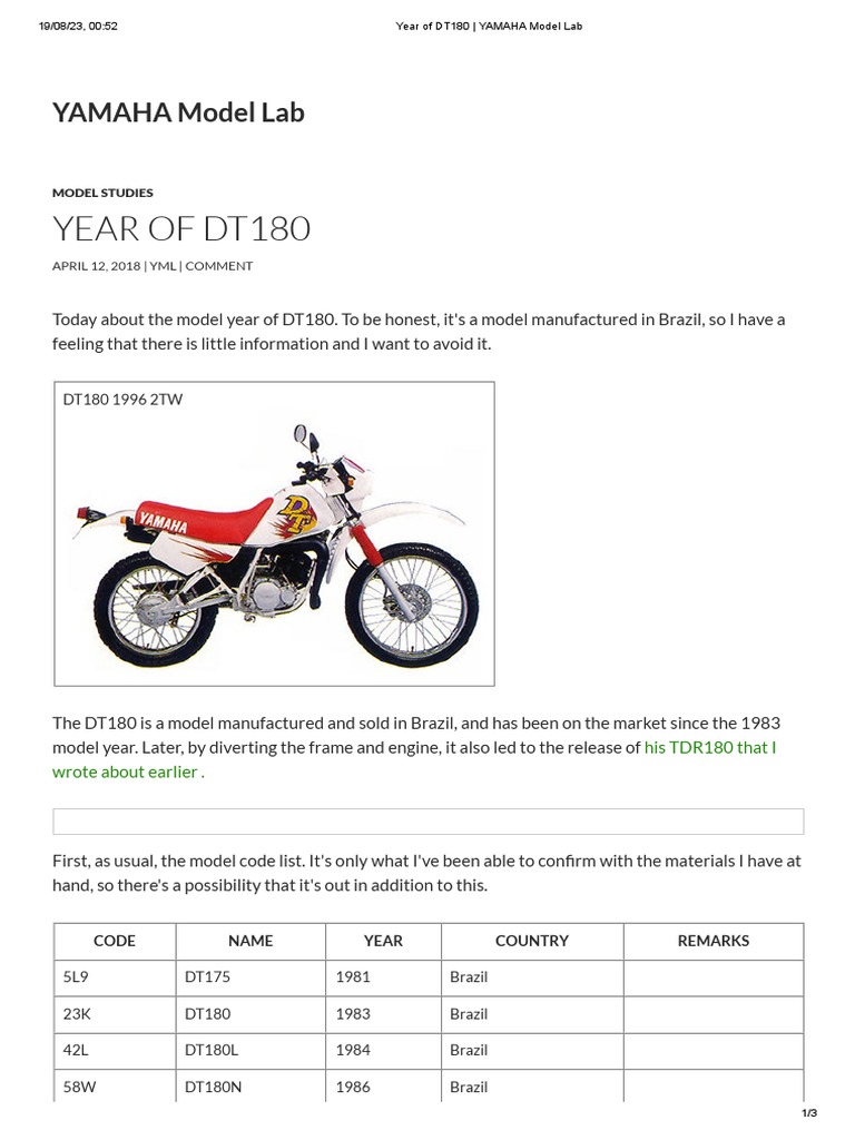 Yamaha DT180 Model Year Overview | PDF | Technology & Engineering