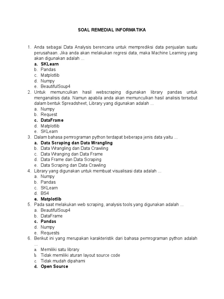 Soal Remedial Informatika | PDF