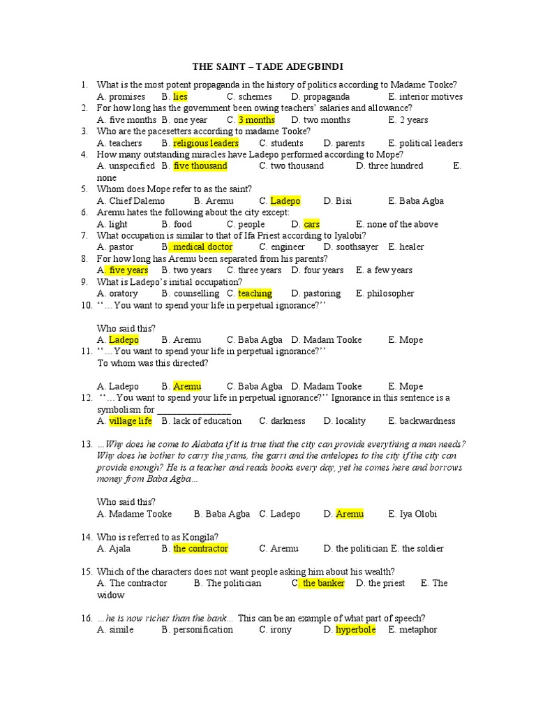 Question Bank The Saint (Teacher's Copy) | PDF | Racism ...