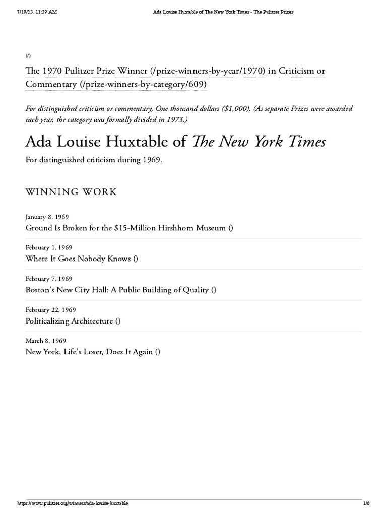 New York, Life - S Loser, Does It Again Ada Louise Huxtable of The New ...