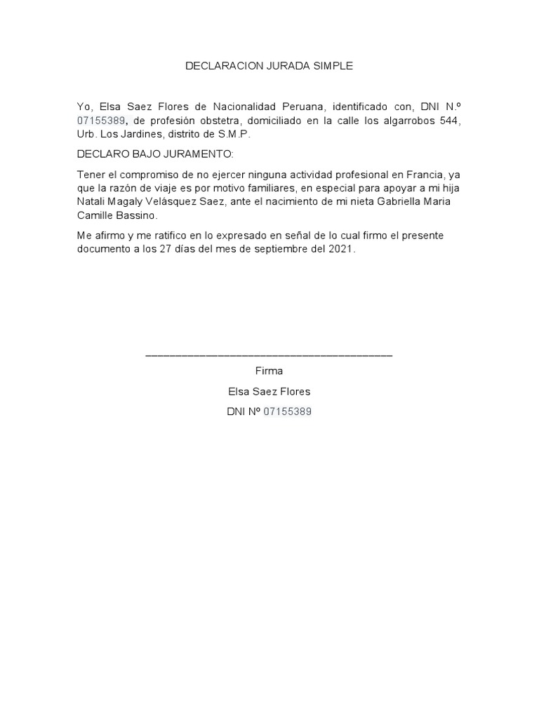 Declaracion Jurada Simple Pdf