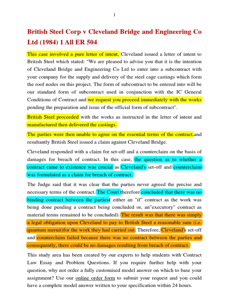 British Steel V Cleveland Bridge Case | Download Free PDF | Restitution ...