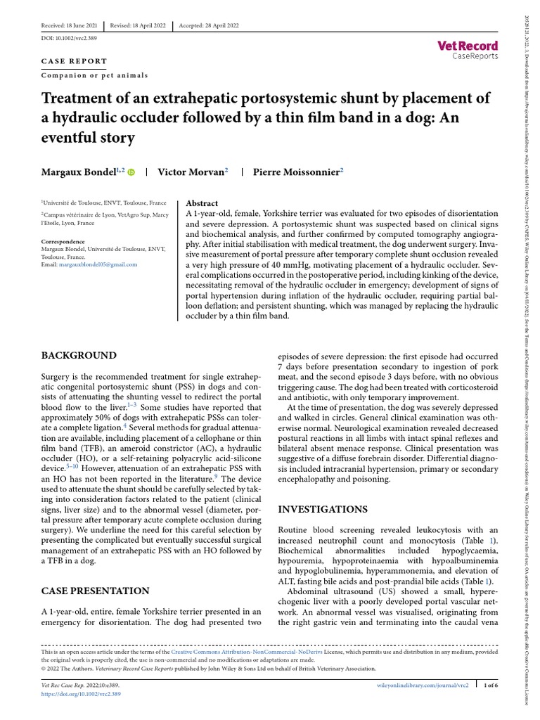 Vet Record Case Reports - 2022 - Bondel - Treatment of An Extrahepatic ...