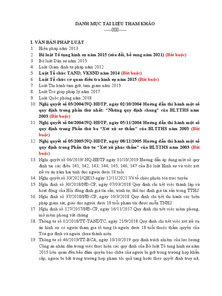 Danh mục Tài liệu tham khảo - Luật TTHS | PDF