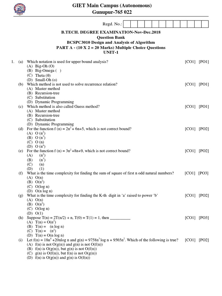 Daa QB | PDF | Mathematical Relations | Theoretical Computer Science