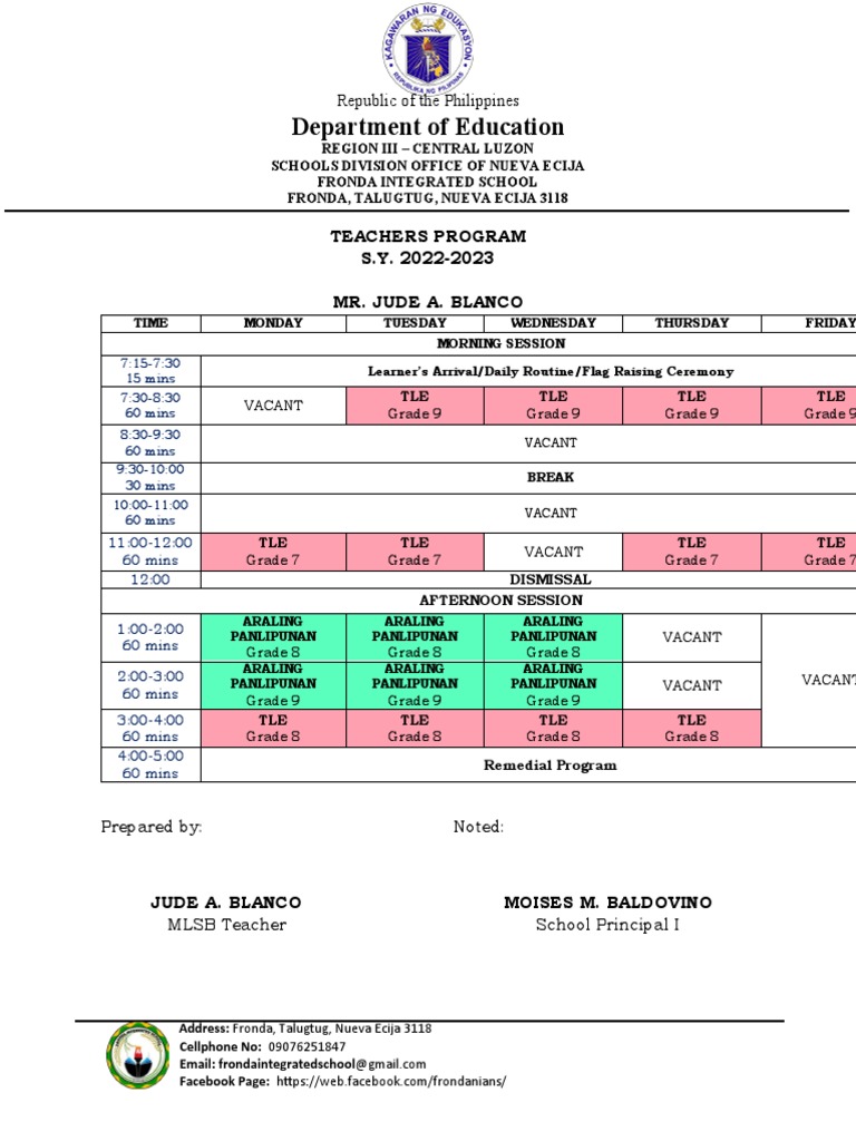 Teachers Program 2022 2023 | PDF | Philippines