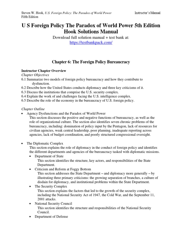 U S Foreign Policy The Paradox of World Power 5th Edition Hook ...