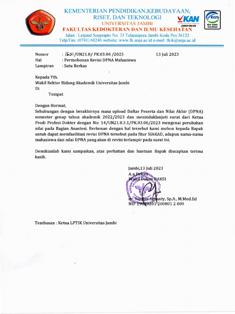 Surat Perbaikan Dan Revisi DPNA Anestesi | PDF