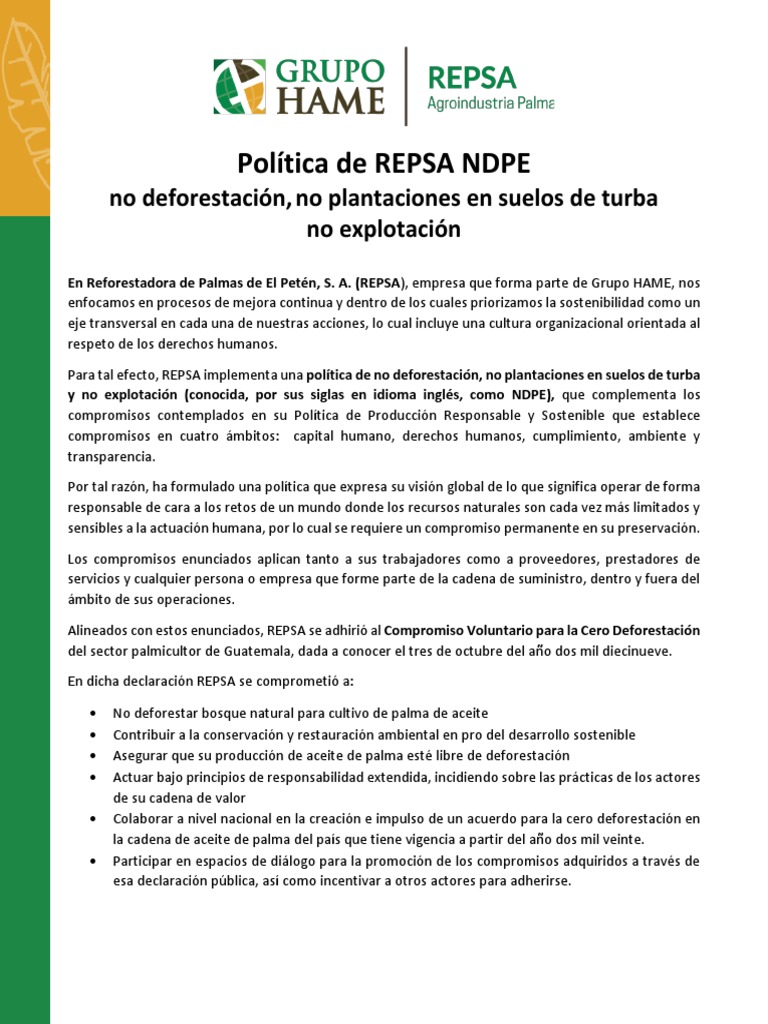 Política NDPE Versión Final | PDF | Derecho laboral | Deforestación