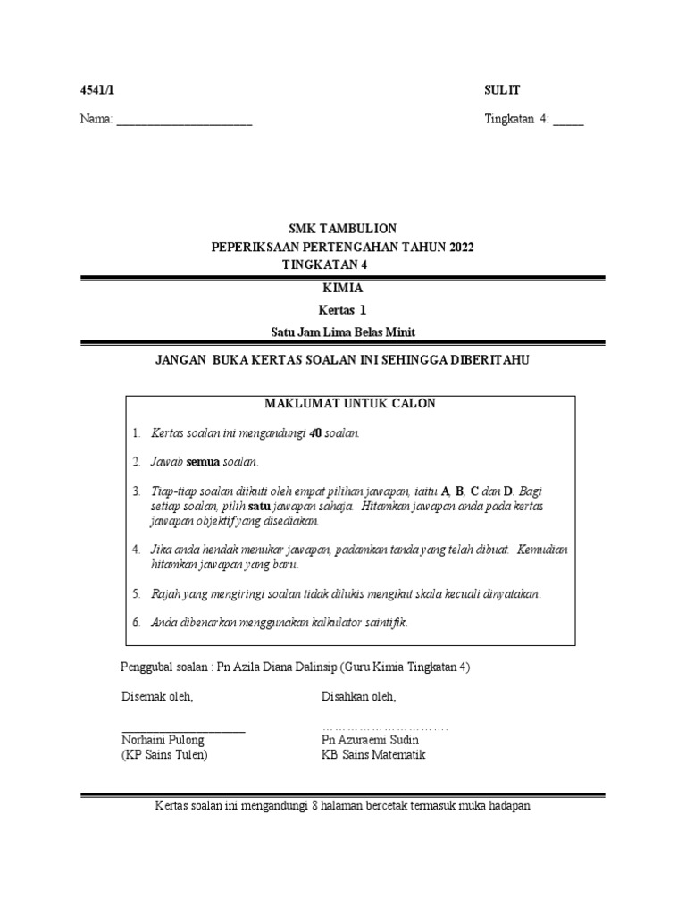 Cover Kimia SPM | PDF