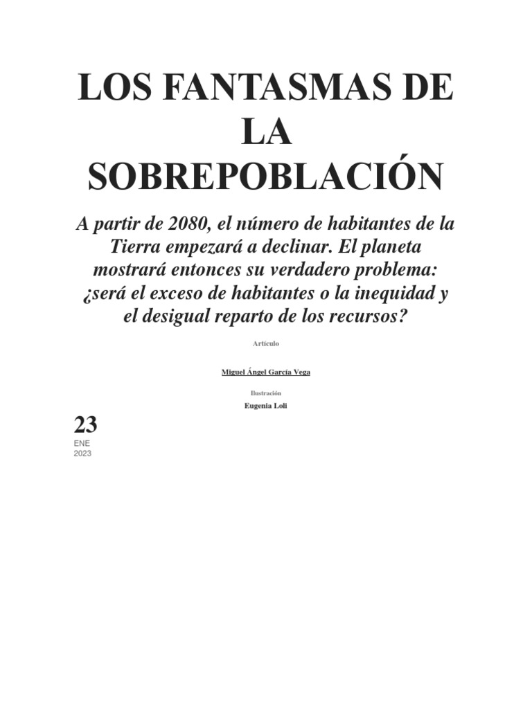 Los Fantasmas de La Sobrepoblacion | PDF