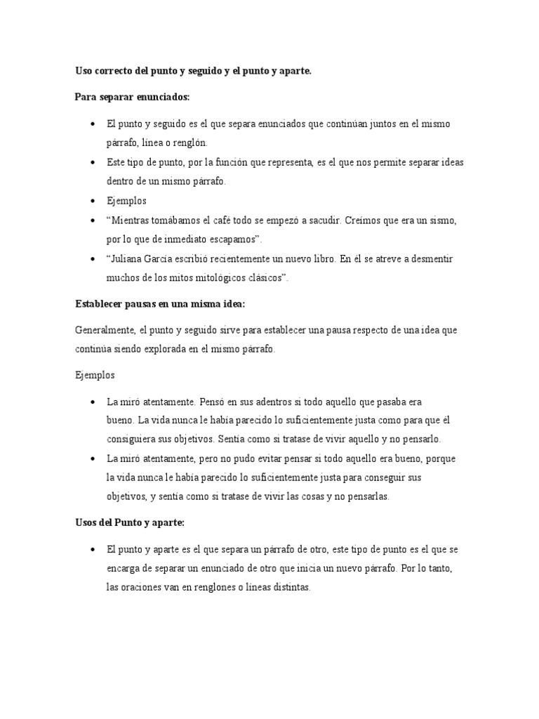 Uso Correcto Del Punto y Seguido y El Punto y Aparte | PDF