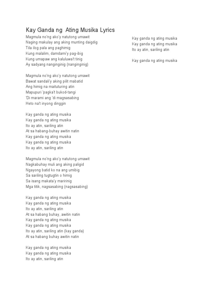 Kay Ganda NG Ating Musika Lyrics | PDF