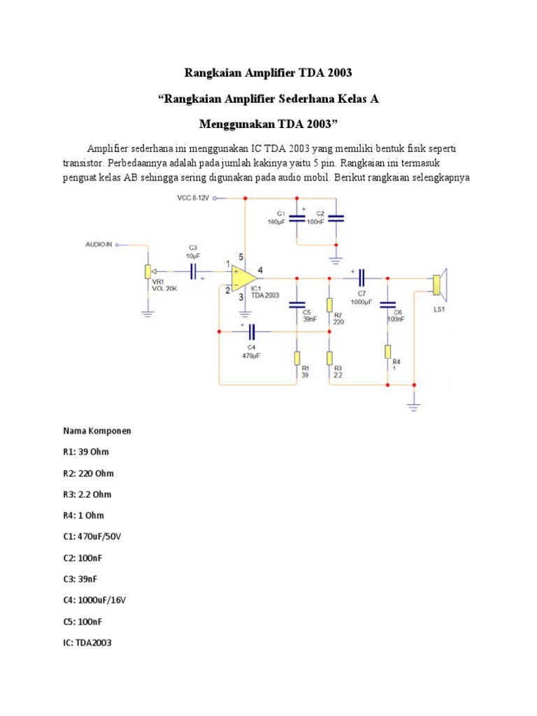 Rangkaian Amplifier TDA 2003 | PDF