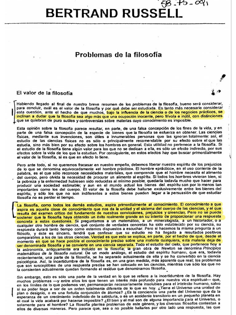 F11.37 Problemas de La Filosofia, El Valor de La Filosofía de Bertrand ...