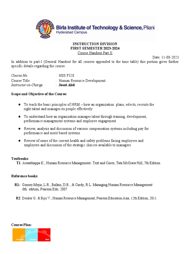 HSS F328 - HRD - 1 - 23-24 - Handout | PDF | Human Resource Management ...