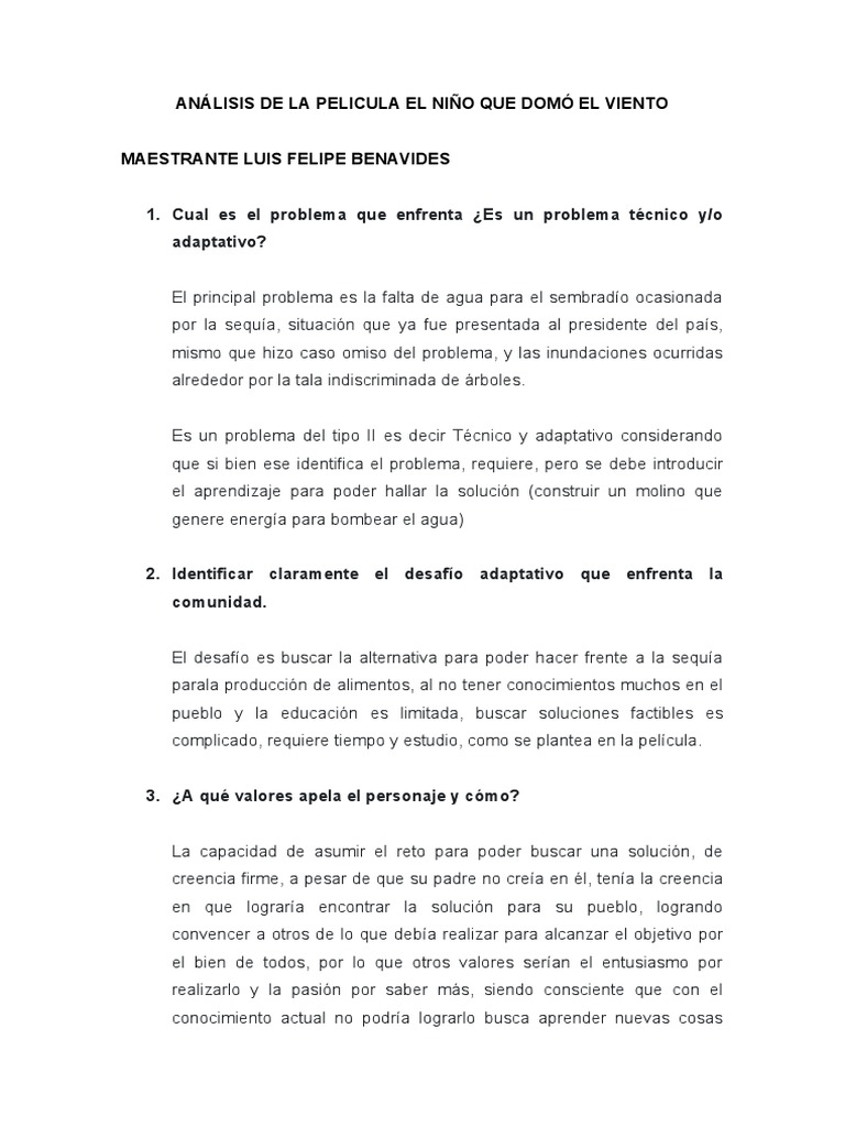 Análisis el niño que domó el viento | PDF