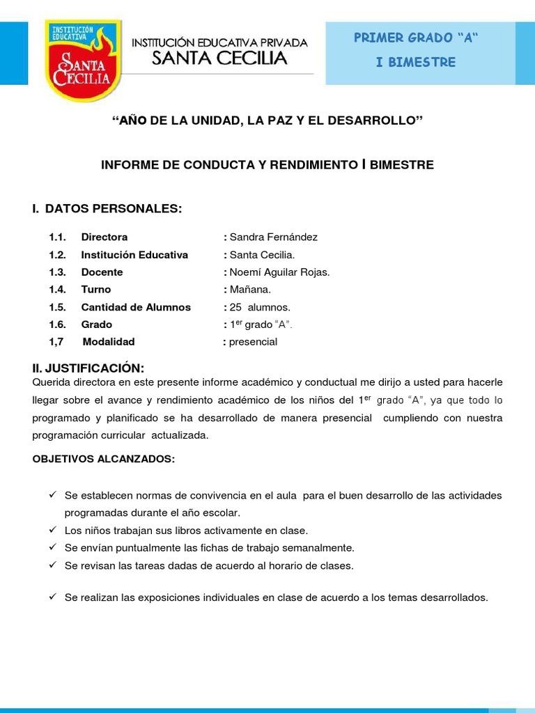 INFORME ACADEMICO Y DE CONDUCTA | PDF