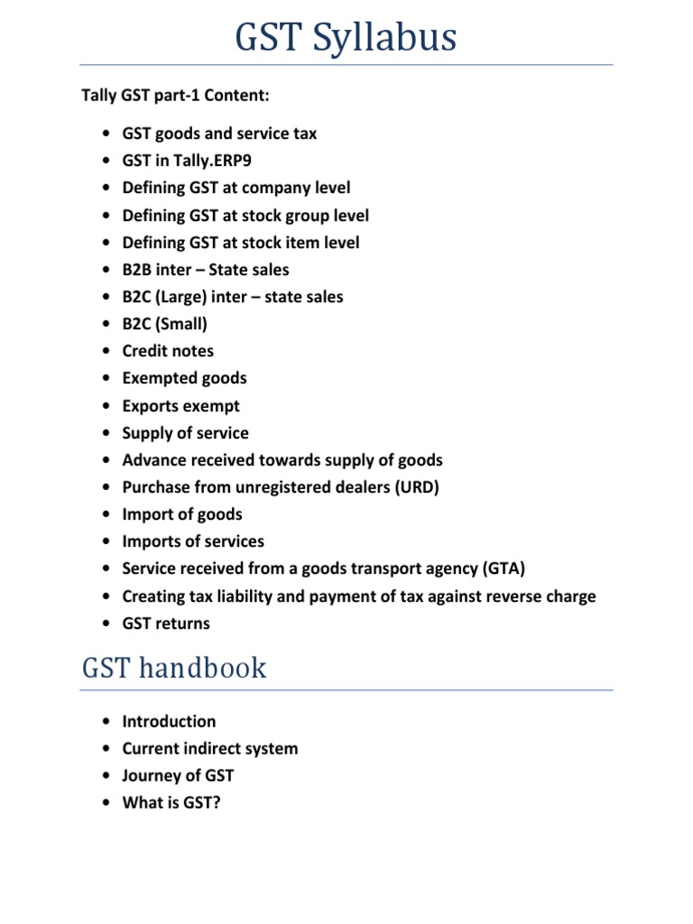 GST Syllabus | PDF | Finance & Money Management