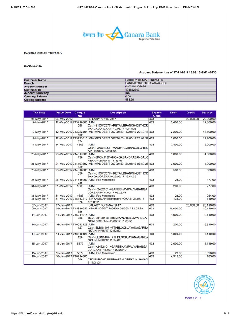 437141394-Canara-Bank-Statement-1 Pages 1-11 - Flip PDF Download ...