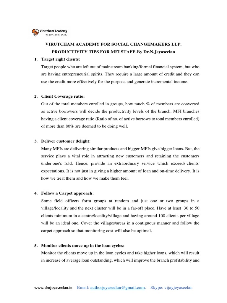 Productivity Tips for MFI Staff | PDF | Finance & Money Management