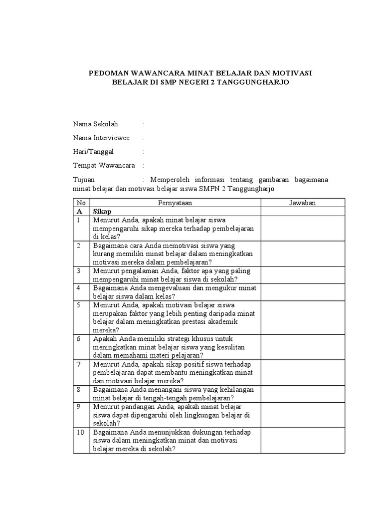 Pedoman Wawancara Guru | PDF