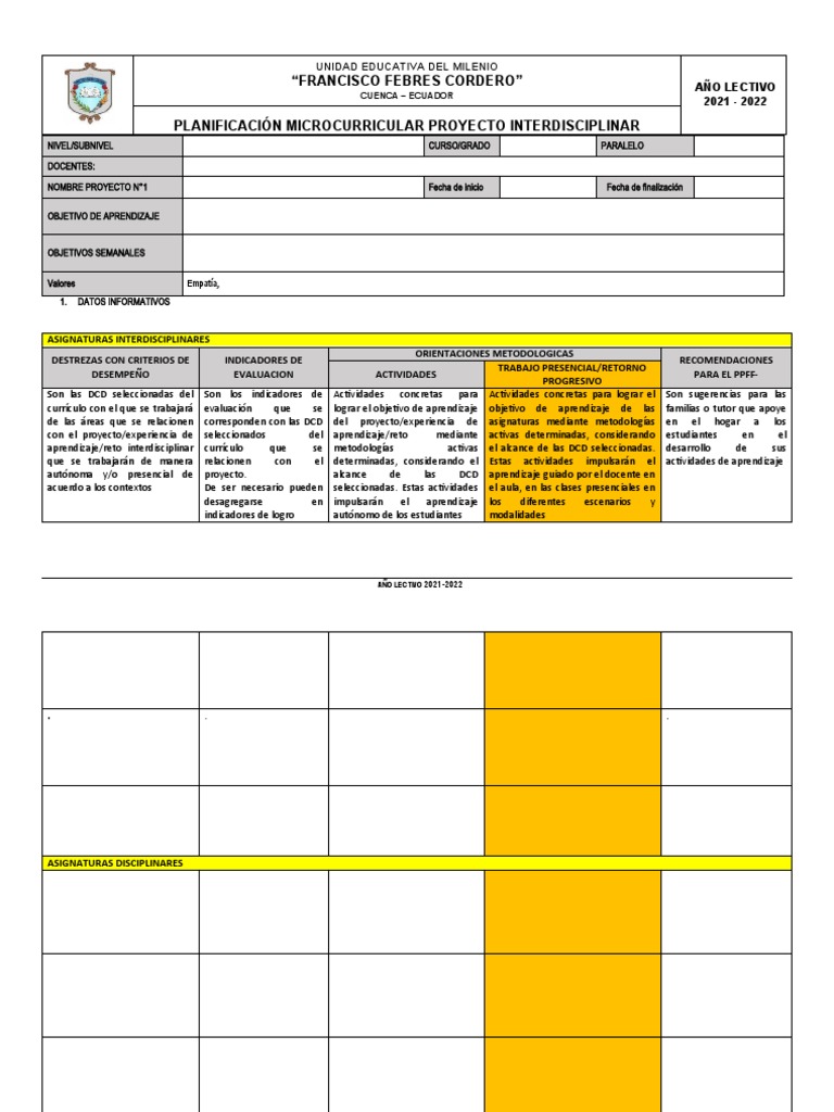 Formato Planificación Microcurricular | PDF Formato Planificación Microcurricular | PDF