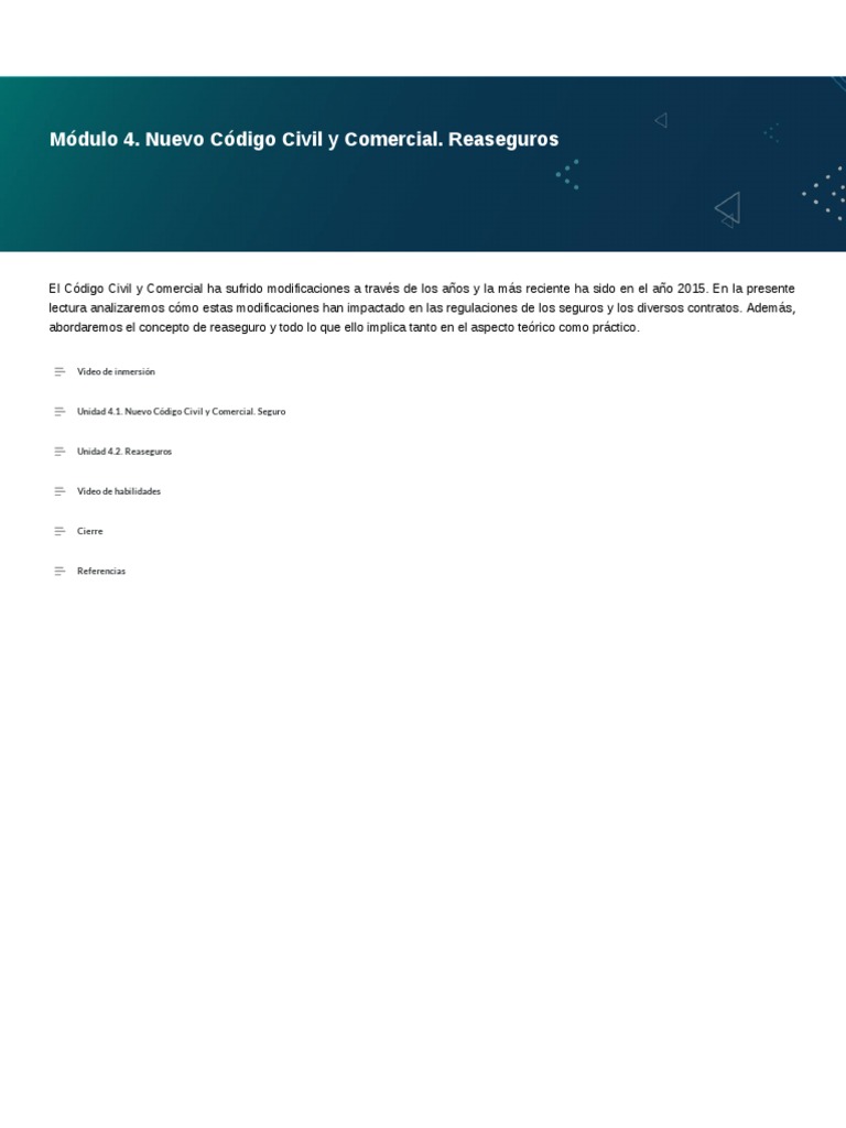 Módulo 4. Nuevo Código Civil y Comercial. Reaseguros | PDF | Reaseguro | Póliza de seguros