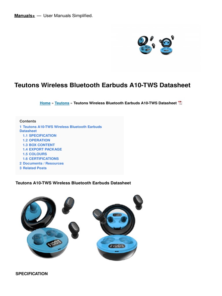 wireless-bluetooth-earbuds-a10-tws-manual (1) | PDF