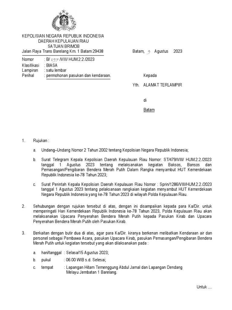 Undangan Upacara Untuk Polri | PDF