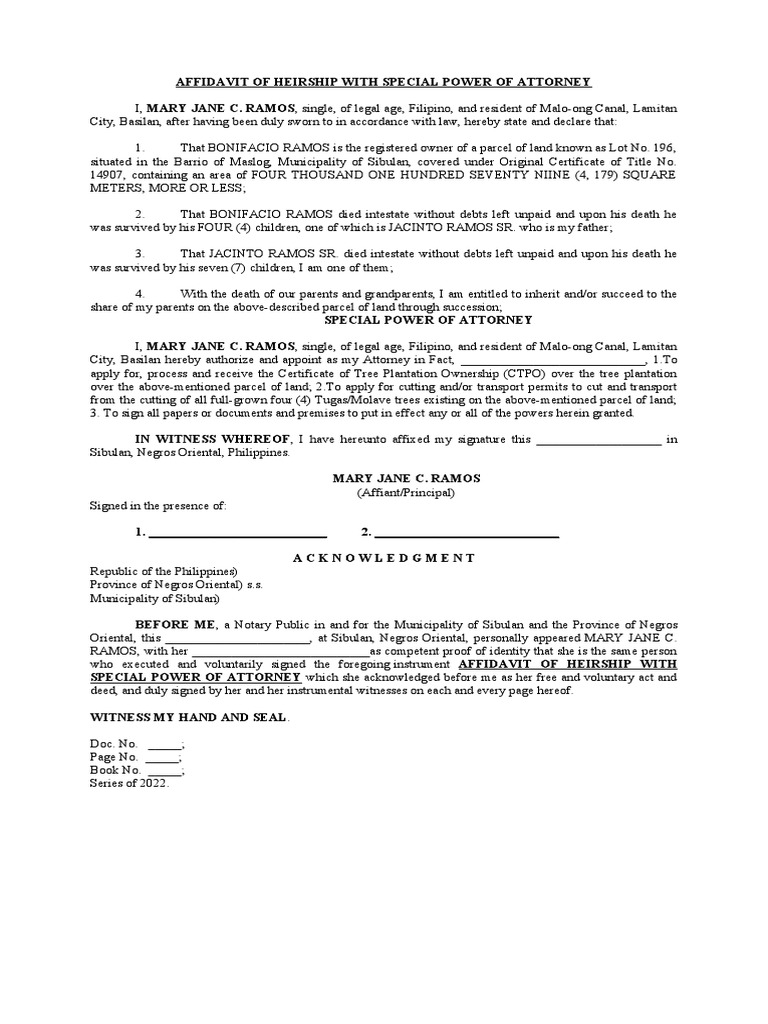 Affidavit-Of-heirship With Spa-Mary Jane Ramos | PDF Affidavit-Of-heirship With Spa-Mary Jane Ramos | PDF