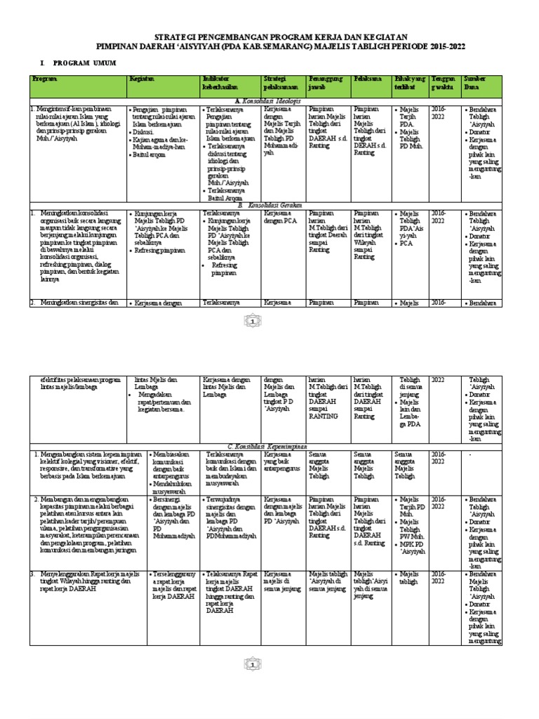 Strategi Program Kerja PDA 'Aisyiyah 2015-2022 | PDF